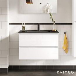 evineo ineo2 Waschtischunterschrank B: 101 cm, 2 Ausz&uuml;ge, mit Griffmulde, Waschtisch schwarz matt,, BE0407BH+BE0702WH,