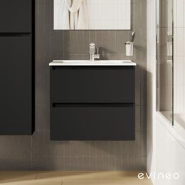 evineo ineo2 Waschtischunterschrank B: 61 cm, 2 Ausz&uuml;ge, mit Griffmulde, Waschtisch wei&szlig;,, BE0405WH+BE0700BM,