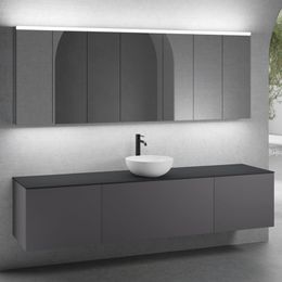 neoro n50 M&ouml;belanlage B: 220 cm mit 3 Ausz&uuml;gen, Waschtisch &Oslash; 45 cm wei&szlig; matt, mit Spiegelschrank,,