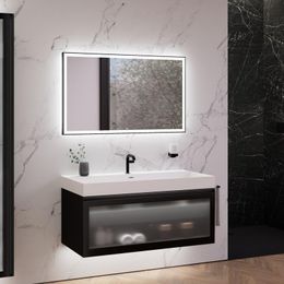neoro n80 albus Unterschrank B: 120 cm mit 1 Auszug, mit profilierter Glasfront, mit Spiegel, Waschtisch cube, BN0140WM+BN0434PG+BN0017MI,