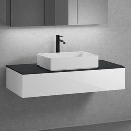 neoro n50 Unterschrank B: 120 cm mit 1 Auszug, Waschtisch B: 58 cm wei&szlig; matt,, BN0065WM+BN0414WH+BN0404BM,
