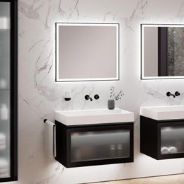 neoro n80 albus Unterschrank B: 80 cm mit 1 Auszug, mit profilierter Glasfront, mit Spiegel, Waschtisch cube, BN0148WM+BN0432PG+BN0015MI,