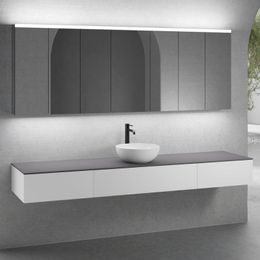 neoro n50 M&ouml;belanlage B: 220 cm mit 3 Ausz&uuml;gen, Waschtisch &Oslash; 45 cm wei&szlig; matt, mit Spiegelschrank,,