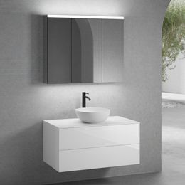 neoro n50 Unterschrank B: 100 cm mit 2 Ausz&uuml;gen, Waschtisch &Oslash; 45 cm wei&szlig; matt, mit Spiegelschrank f&uuml;r die Schweiz,,