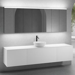 neoro n50 M&ouml;belanlage B: 220 cm mit 3 Ausz&uuml;gen, Waschtisch &Oslash; 45 cm wei&szlig; matt, mit Spiegelschrank,,