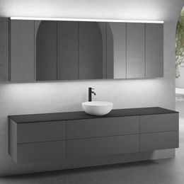 neoro n50 M&ouml;belanlage B: 220 cm mit 6 Ausz&uuml;gen, Waschtisch &Oslash; 45 cm wei&szlig; matt, mit Spiegelschrank,,
