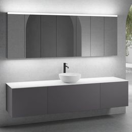 neoro n50 M&ouml;belanlage B: 220 cm mit 3 Ausz&uuml;gen, Waschtisch &Oslash; 40 cm wei&szlig; matt, mit Spiegelschrank,,