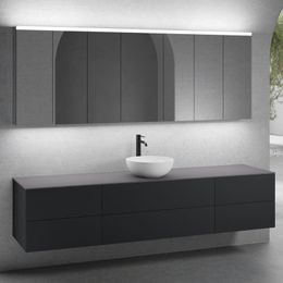 neoro n50 M&ouml;belanlage B: 220 cm mit 6 Ausz&uuml;gen, Waschtisch &Oslash; 40 cm wei&szlig; matt, mit Spiegelschrank,,