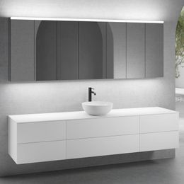 neoro n50 M&ouml;belanlage B: 220 cm mit 6 Ausz&uuml;gen, Waschtisch &Oslash; 45 cm wei&szlig; matt, mit Spiegelschrank,,