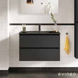 evineo ineo2 Waschtischunterschrank B: 101 cm, 2 Ausz&uuml;ge, mit Griffmulde, Waschtisch schwarz matt,, BE0407BH+BE0702BM,