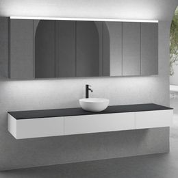 neoro n50 M&ouml;belanlage B: 220 cm mit 3 Ausz&uuml;gen, Waschtisch &Oslash; 40 cm wei&szlig; matt, mit Spiegelschrank,,