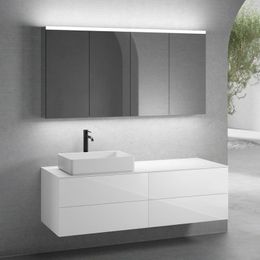 neoro n50 M&ouml;belanlage B: 160 cm mit 4 Ausz&uuml;gen, Waschtisch B: 58 cm wei&szlig; matt, mit Spiegelschrank,, BN0065WM+2#BN0422WH+BN0405WM+2#BN0473MI,