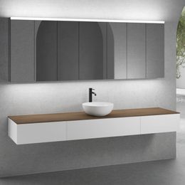neoro n50 M&ouml;belanlage B: 220 cm mit 3 Ausz&uuml;gen, Waschtisch &Oslash; 45 cm wei&szlig; matt, mit Spiegelschrank,,