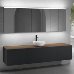 neoro n50 M&ouml;belanlage B: 220 cm mit 3 Ausz&uuml;gen, Waschtisch &Oslash; 45 cm wei&szlig; matt, mit Spiegelschrank,,
