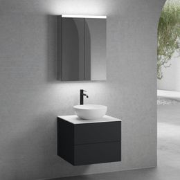 neoro n50 Unterschrank B: 60 cm mit 2 Ausz&uuml;gen, Waschtisch &Oslash; 45 cm wei&szlig; matt, mit Spiegelschrank,, BN0106WM+BN0421BM+BN0401WM+BN0472MI,