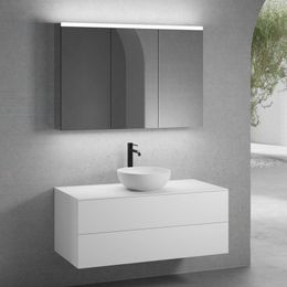 neoro n50 Unterschrank B: 120 cm mit 2 Ausz&uuml;gen, Waschtisch &Oslash; 40 cm wei&szlig; matt, mit Spiegelschrank f&uuml;r die Schweiz,,