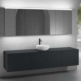 neoro n50 M&ouml;belanlage B: 220 cm mit 3 Ausz&uuml;gen, Waschtisch &Oslash; 45 cm wei&szlig; matt, mit Spiegelschrank,,