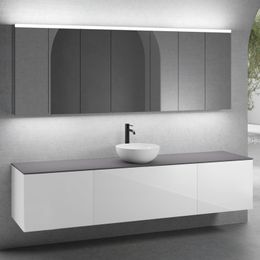 neoro n50 M&ouml;belanlage B: 220 cm mit 3 Ausz&uuml;gen, Waschtisch &Oslash; 40 cm wei&szlig; matt, mit Spiegelschrank,,