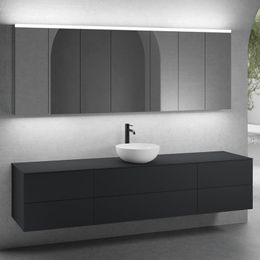 neoro n50 M&ouml;belanlage B: 220 cm mit 6 Ausz&uuml;gen, Waschtisch &Oslash; 45 cm wei&szlig; matt, mit Spiegelschrank,,