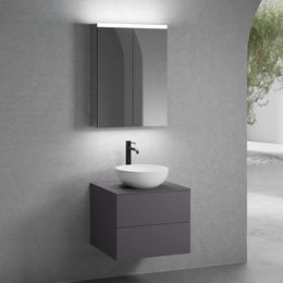 neoro n50 Unterschrank B: 60 cm mit 2 Ausz&uuml;gen, Waschtisch &Oslash; 45 cm wei&szlig; matt, mit Spiegelschrank f&uuml;r die Schweiz,,