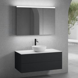 neoro n50 Unterschrank B: 120 cm mit 2 Ausz&uuml;gen, Waschtisch &Oslash; 40 cm wei&szlig; matt, mit Spiegelschrank,, BN0064WM+BN0424BM+BN0404WH+BN0475MI,