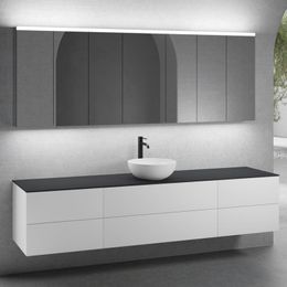 neoro n50 M&ouml;belanlage B: 220 cm mit 6 Ausz&uuml;gen, Waschtisch &Oslash; 45 cm wei&szlig; matt, mit Spiegelschrank,,