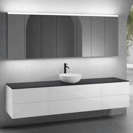 neoro n50 M&ouml;belanlage B: 220 cm mit 6 Ausz&uuml;gen, Waschtisch &Oslash; 45 cm wei&szlig; matt, mit Spiegelschrank,,