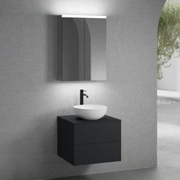 neoro n50 Unterschrank B: 60 cm mit 2 Ausz&uuml;gen, Waschtisch &Oslash; 45 cm wei&szlig; matt, mit Spiegelschrank,, BN0106WM+BN0421BM+BN0401BM+BN0472MI,