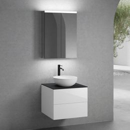 neoro n50 Unterschrank B: 60 cm mit 2 Ausz&uuml;gen, Waschtisch &Oslash; 45 cm wei&szlig; matt, mit Spiegelschrank,, BN0106WM+BN0421WH+BN0401BM+BN0472MI,
