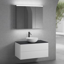 neoro n50 Unterschrank B: 100 cm mit 2 Ausz&uuml;gen, Waschtisch &Oslash; 40 cm wei&szlig; matt, mit Spiegelschrank f&uuml;r die Schweiz,,