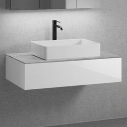 neoro n50 Unterschrank B: 100 cm mit 1 Auszug, Waschtisch B: 58 cm wei&szlig; matt,, BN0065WM+BN0413WH+BN0403C3,