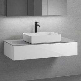 neoro n50 Unterschrank B: 120 cm mit 1 Auszug, Waschtisch B: 58 cm wei&szlig; matt,, BN0065WM+BN0414WH+BN0404C3,