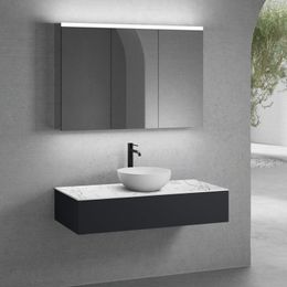 neoro n50 Unterschrank B: 120 cm mit 1 Auszug, Waschtisch &Oslash; 40 cm wei&szlig; matt, mit Spiegelschrank,, BN0064WM+BN0414BM+BN0404C1+BN0475MI,
