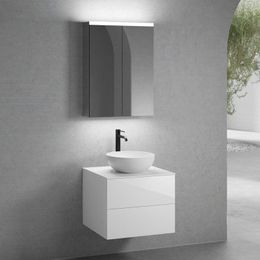 neoro n50 Unterschrank B: 60 cm mit 2 Ausz&uuml;gen, Waschtisch &Oslash; 45 cm wei&szlig; matt, mit Spiegelschrank f&uuml;r die Schweiz,,