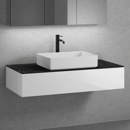 neoro n50 Unterschrank B: 120 cm mit 1 Auszug, Waschtisch B: 58 cm wei&szlig; matt,, BN0065WM+BN0414WH+BN0404C2,