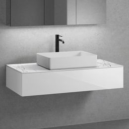 neoro n50 Unterschrank B: 120 cm mit 1 Auszug, Waschtisch B: 58 cm wei&szlig; matt,, BN0065WM+BN0414WH+BN0404C1,