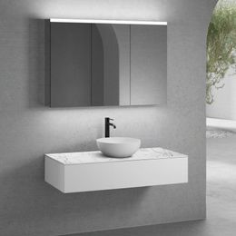 neoro n50 Unterschrank B: 120 cm mit 1 Auszug, Waschtisch &Oslash; 40 cm wei&szlig; matt, mit Spiegelschrank,, BN0064WM+BN0414WM+BN0404C1+BN0475MI,