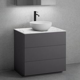 neoro n50 Unterschrank B: 80 cm mit 3 Ausz&uuml;gen, Waschtisch &Oslash; 40 cm wei&szlig; matt,, BN0064WM+BN0452GR+BN0402C1,