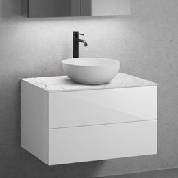 neoro n50 Unterschrank B: 80 cm mit 2 Ausz&uuml;gen, Waschtisch &Oslash; 40 cm wei&szlig; matt,, BN0064WM+BN0422WH+BN0402C1,
