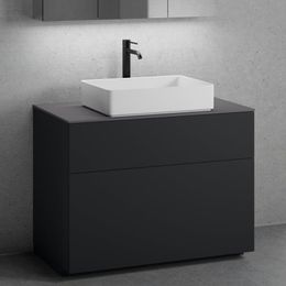 neoro n50 Unterschrank B: 100 cm mit 2 Ausz&uuml;gen, Waschtisch B: 58 cm wei&szlig; matt,, BN0065WM+BN0443BM+BN0403GR,