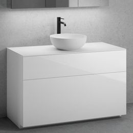 neoro n50 Unterschrank B: 120 cm mit 2 Ausz&uuml;gen, Waschtisch &Oslash; 40 cm wei&szlig; matt,, BN0064WM+BN0444WH+BN0404WM,