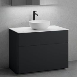neoro n50 Unterschrank B: 100 cm mit 2 Ausz&uuml;gen, Waschtisch &Oslash; 40 cm wei&szlig; matt,, BN0064WM+BN0443BM+BN0403WM,