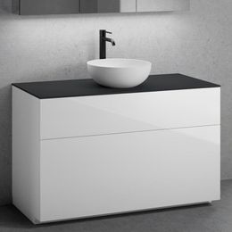neoro n50 Unterschrank B: 120 cm mit 2 Ausz&uuml;gen, Waschtisch &Oslash; 40 cm wei&szlig; matt,, BN0064WM+BN0444WH+BN0404BM,