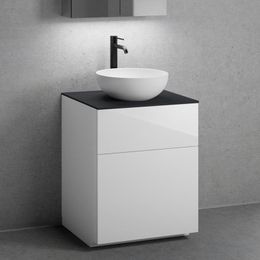 neoro n50 Unterschrank B: 60 cm mit 2 Ausz&uuml;gen, Waschtisch &Oslash; 45 cm wei&szlig; matt,, BN0106WM+BN0441WH+BN0401BM,