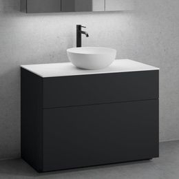 neoro n50 Unterschrank B: 100 cm mit 2 Ausz&uuml;gen, Waschtisch &Oslash; 45 cm wei&szlig; matt,, BN0106WM+BN0443BM+BN0403WH,