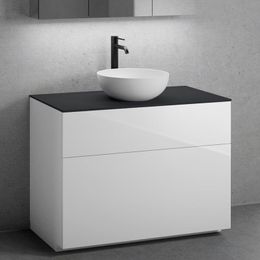 neoro n50 Unterschrank B: 100 cm mit 2 Ausz&uuml;gen, Waschtisch &Oslash; 40 cm wei&szlig; matt,, BN0064WM+BN0443WH+BN0403BM,