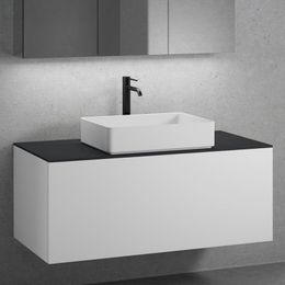 neoro n50 Unterschrank B: 120 cm mit 1 Auszug, Waschtisch B: 58 cm wei&szlig; matt,, BN0065WM+BN0434WM+BN0404BM,