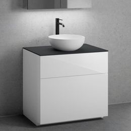 neoro n50 Unterschrank B: 80 cm mit 2 Ausz&uuml;gen, Waschtisch &Oslash; 40 cm wei&szlig; matt,, BN0064WM+BN0442WH+BN0402BM,