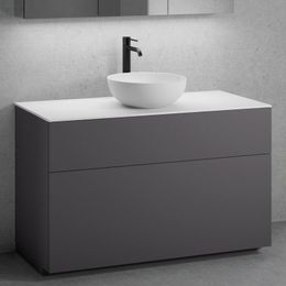neoro n50 Unterschrank B: 120 cm mit 2 Ausz&uuml;gen, Waschtisch &Oslash; 45 cm wei&szlig; matt,, BN0106WM+BN0444GR+BN0404WM,