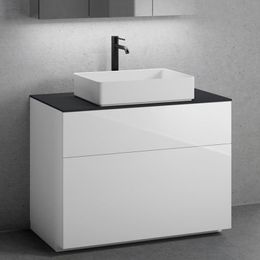 neoro n50 Unterschrank B: 100 cm mit 2 Ausz&uuml;gen, Waschtisch B: 58 cm wei&szlig; matt,, BN0065WM+BN0443WH+BN0403BM,
